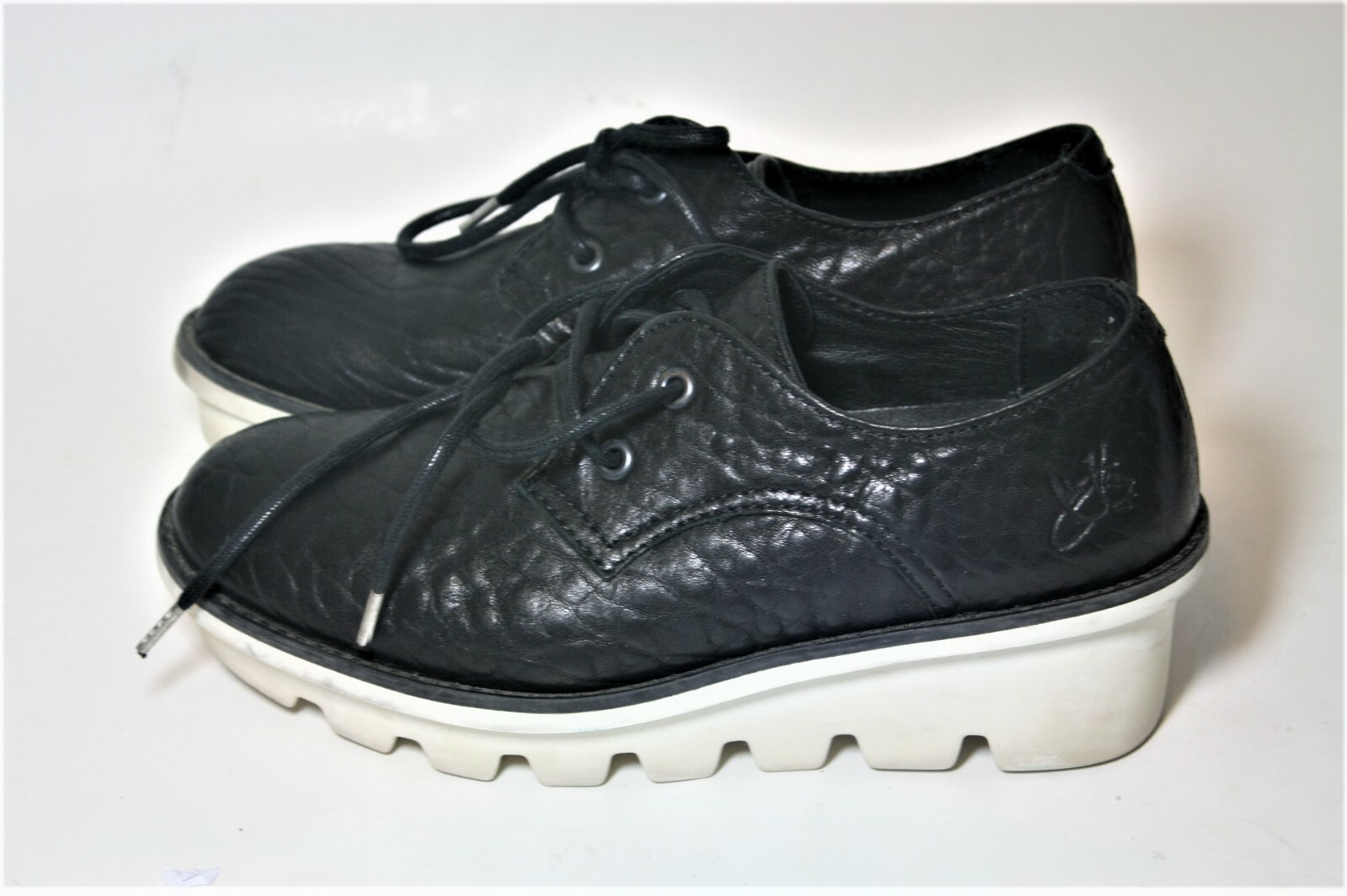 JOHN FLUEVOG SHOES ATV PATROL CHUNKY WEDGE LACE-UP OXFORD BLACK LEATHER ...