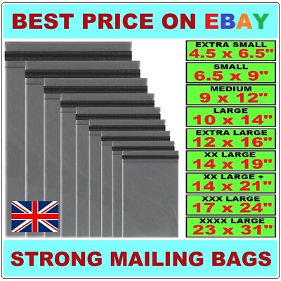 Grey Mailing Bags Postage Mixed Sizes Large Strong Poly Self Seal ...