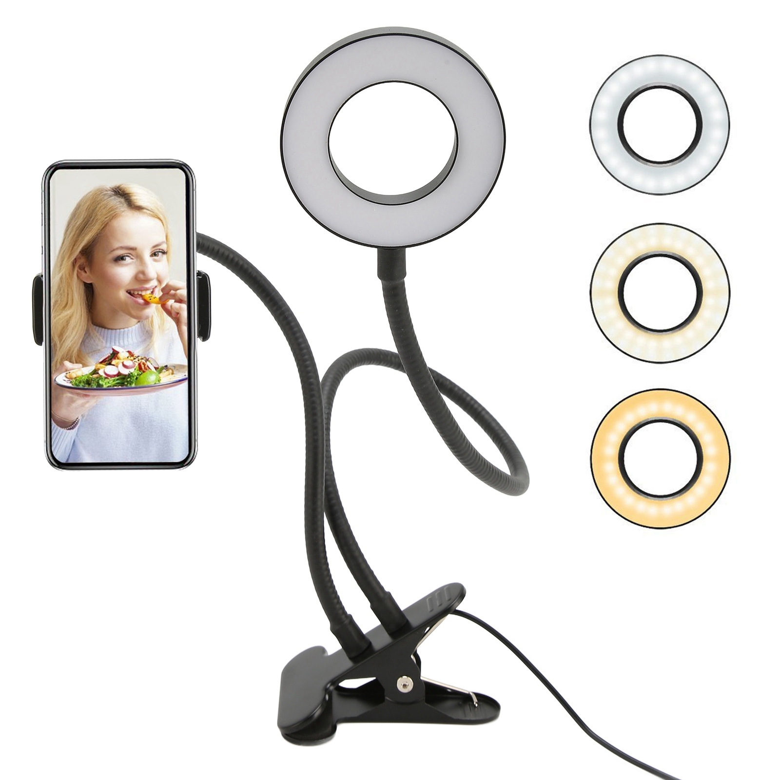 Selfie Ring Light 10 Levels Brightness 3 Light Colors 5000K LED Camera ...