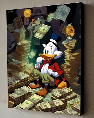 Uncle Scrooge Mcduck Raining Money Painting w/COA -Framed Canvas ...