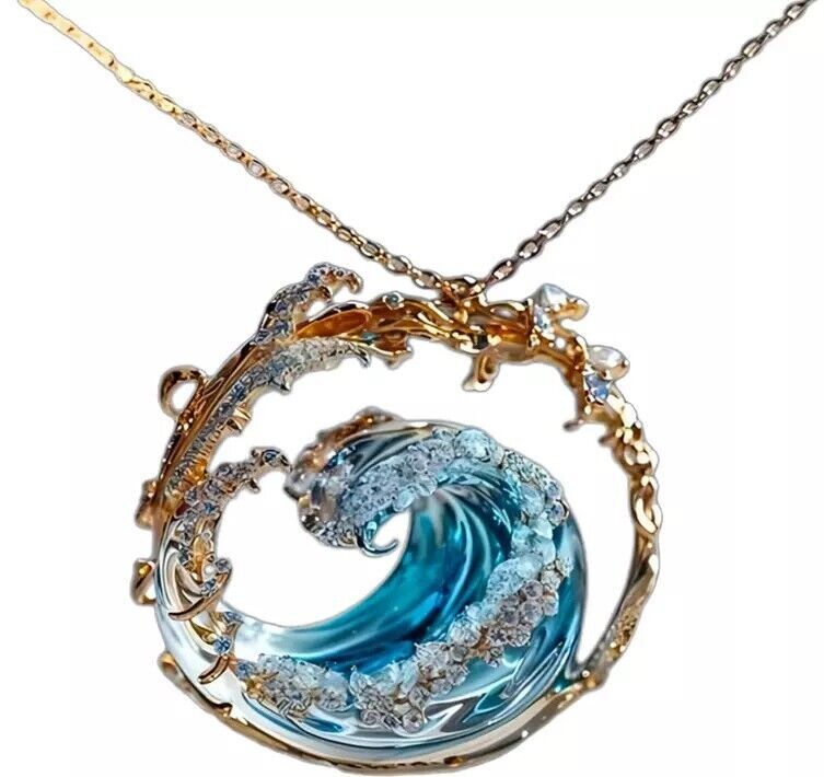 Ocean's Oath Jewelry Set, Boho Blue Ocean Wave Necklace Earring Rings ...