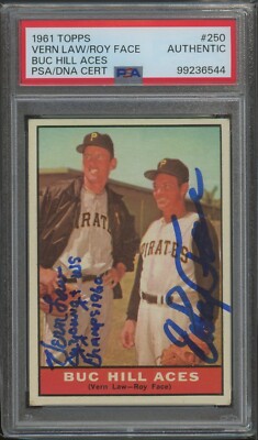 Vern Law / Roy Face Dual Signed 1961 Topps PSA/DNA Pirates Autographed ...