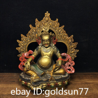 6.8"old tibet buddhism bronze Color painting yellow God of wealth ...