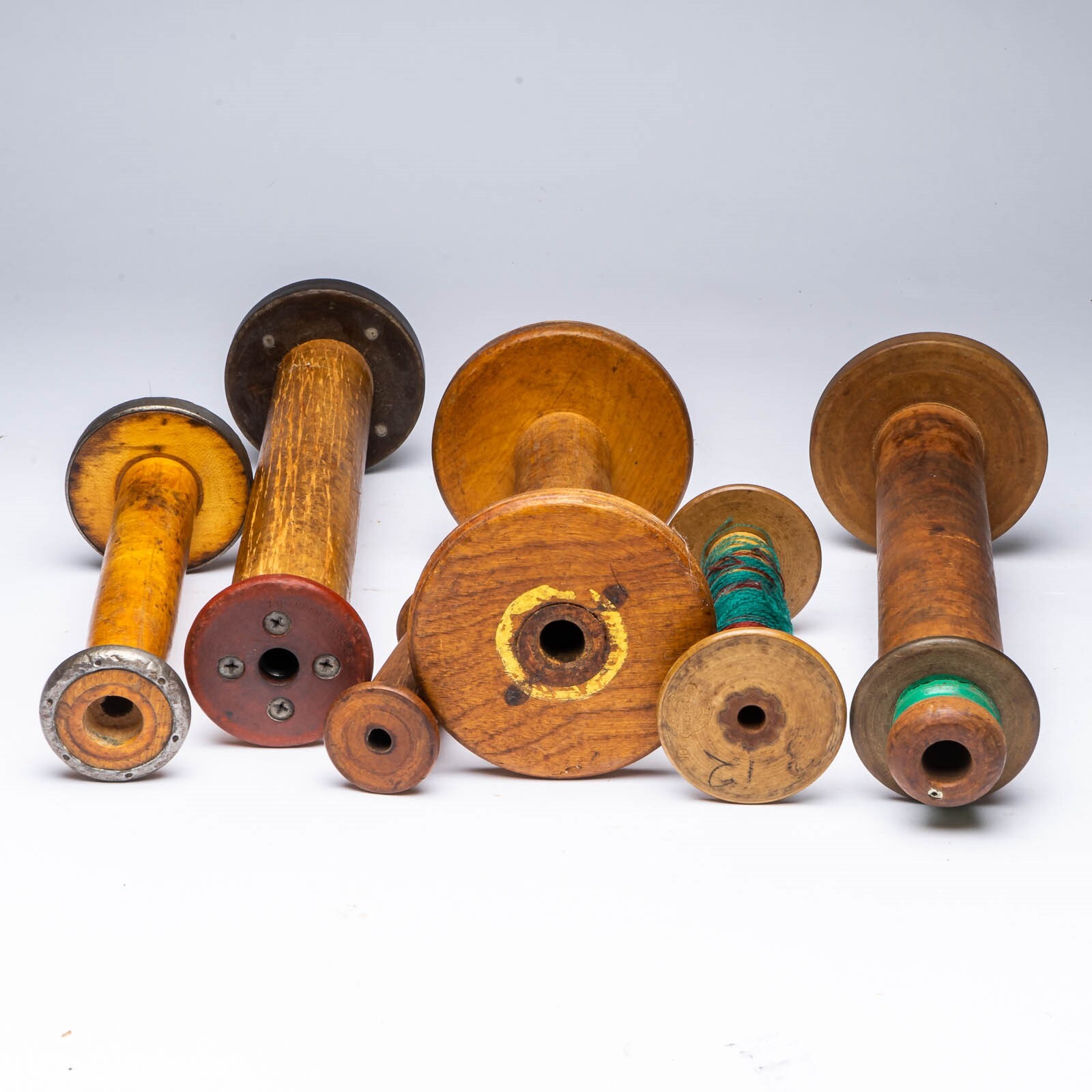 Lot of 6 Large Industrial Wooden Textile Spools Bobbins Akron ...