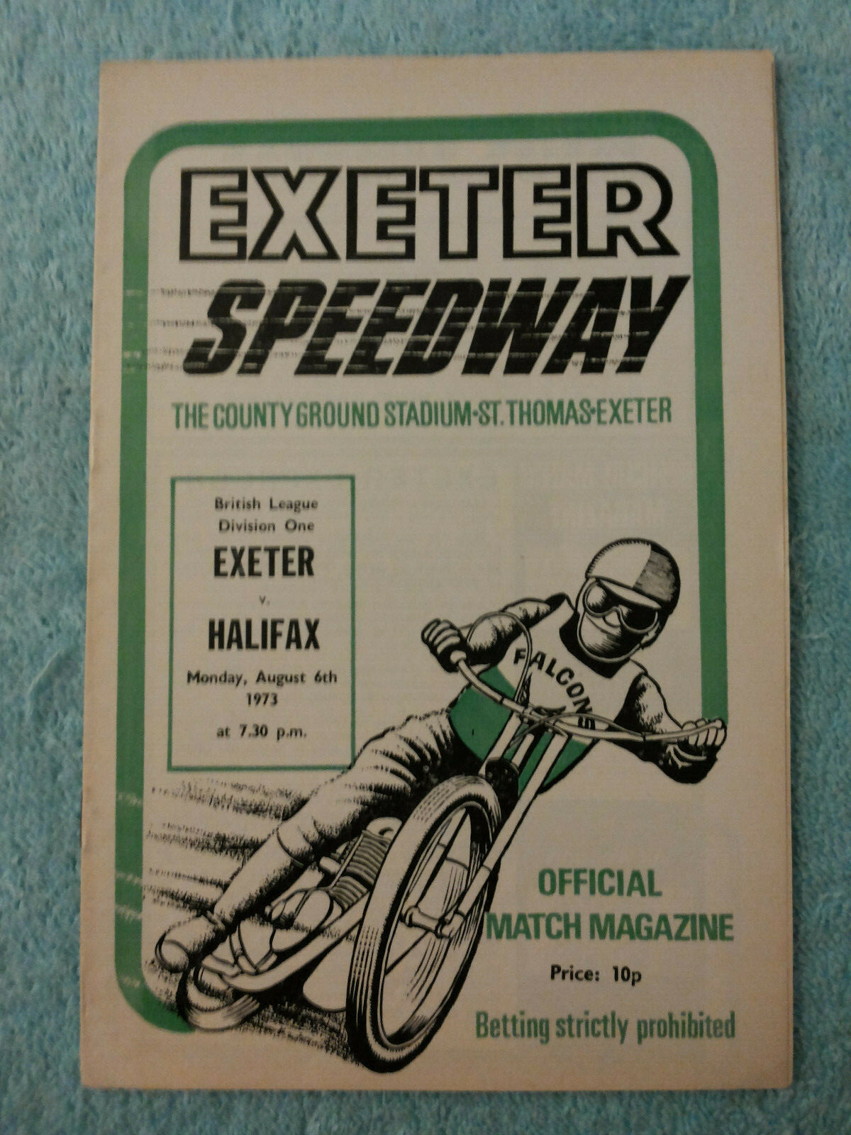 EXETER SPEEDWAY 1973 ORIGINAL PROGRAMME v HALIFAX. 6th AUGUST. 22nd ...