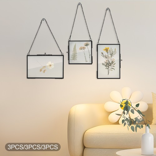 9PCS Wall Hanging Photo Frame Brass DIY Hanging Glass Display Frame ...