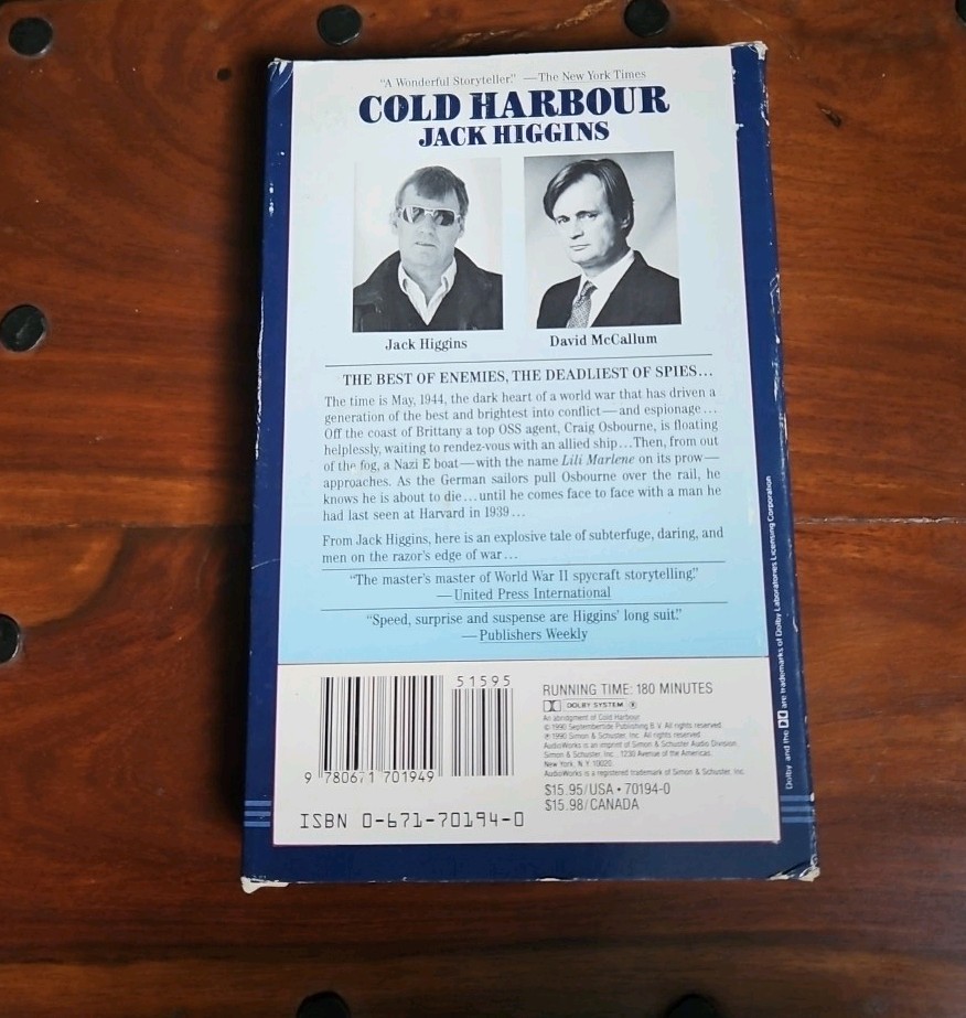 COLD HARBOUR JACK HIGGINS AUDIO BOOK CASSETTE TAPES X2 TESTED 180 mins ...