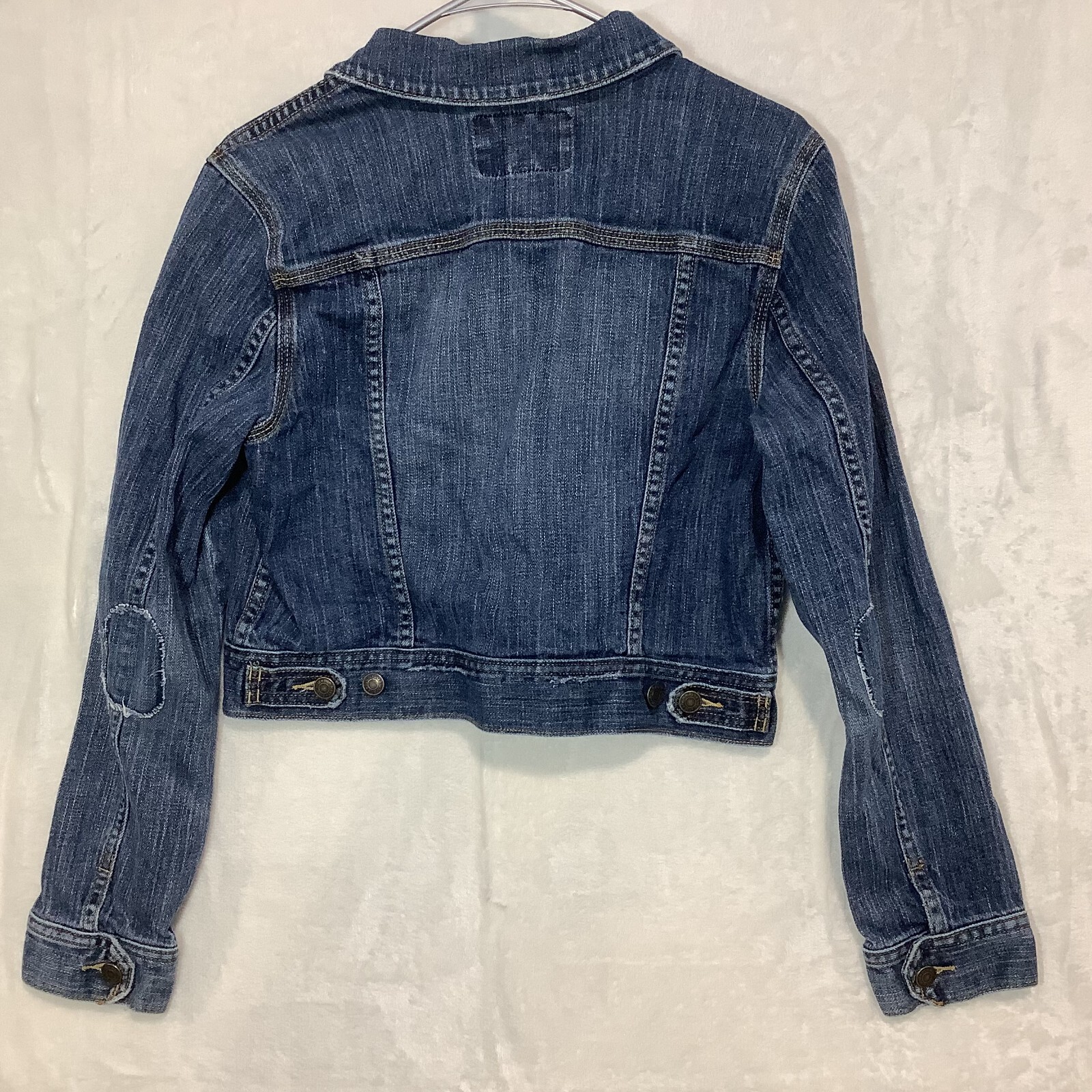 Old Navy Womens Large Blue Cropped Trucker Denim Jean Jacket Elbow ...