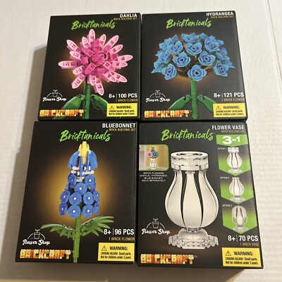 BRICKCRAFT BRICKTANICALS FLOWER SHOP VASE HYDRANGEA BLUEBONNET DAHLIA ...