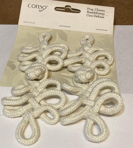 6 Pairs 8 Loop White Frog Closure Sewing Fasteners 5 1/2” x 2”wide New ...