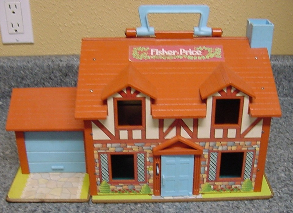 Vintage Fisher Price Little People #952 BROWN TUDOR HOUSE LOADED+BABY ...