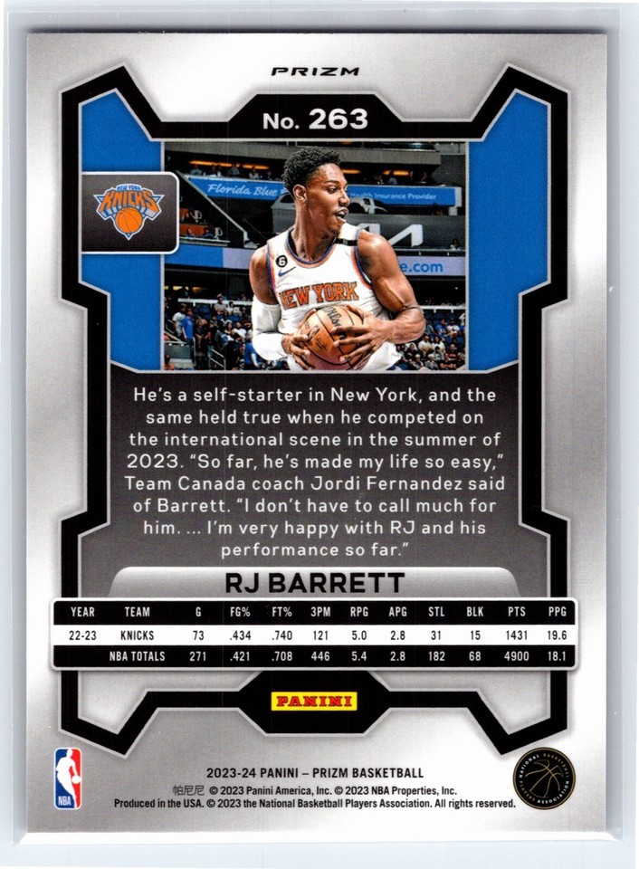 2023-24 Panini Prizm - RJ Barrett #263 Pink Ice Prizm | eBay