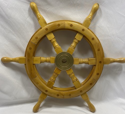 20" Brass Wooden Vintage Ship Steering Wheel Pirate Décor Wood Fishing ...