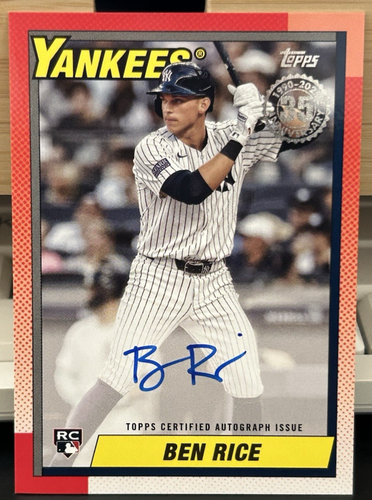 Ben Rice 2025 Topps 35th Anniversary 1990 Autograph #90B2-BRI RC AUTO ...