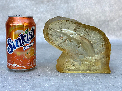 J PELT SIGNED DOLPHINS IN LUCITE ACRYLIC PAPERWEIGHT SCULPTURE LIGHT ...