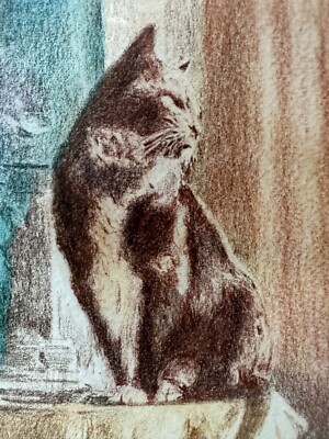 W J Graham Limited Edition Framed Kitty Cat Hand Colored Etching ...
