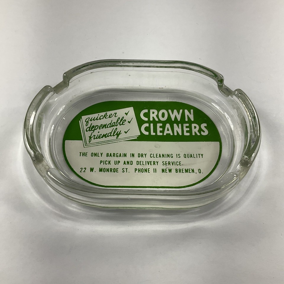 New Bremen, Ohio Crown Cleaners Vintage Ashtray Advertising Glass | eBay