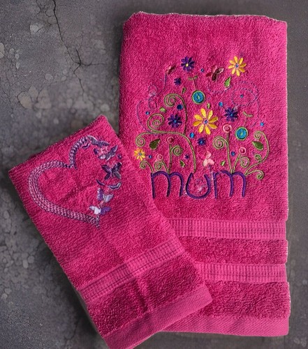 Hand towel and Face Washer Set Embroidered Mum Floral Design | eBay ...