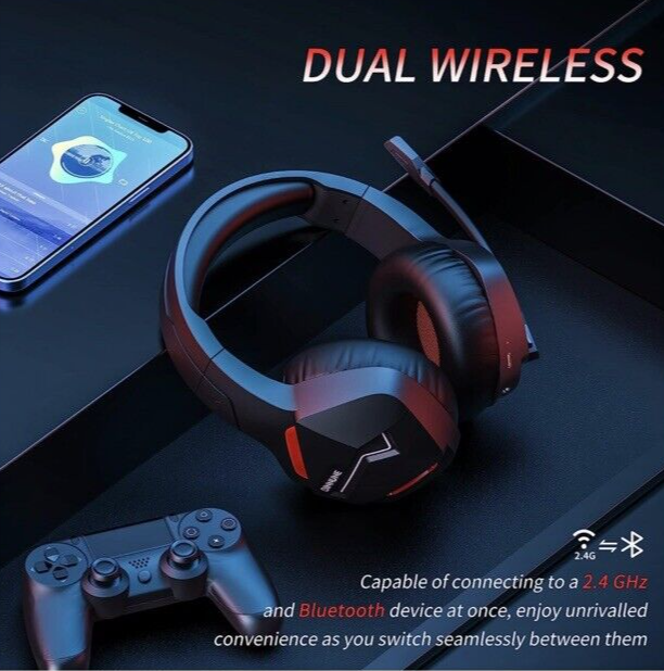 BINNUNE BW01 Bluetooth Wireless Gaming Headset with Microphone (PS4 PS5 ...