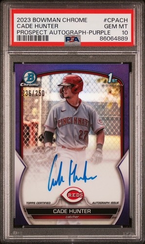 2023 Bowman Chrome 1st Auto Cade Hunter Purple /250 Reds PSA 10 VT ...