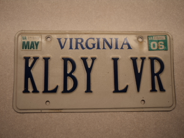 2006 VIRGINIA VANITY License Plate KLBY LVR VA lover | eBay
