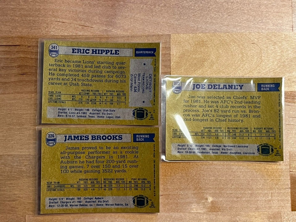 1982 Topps Joe Delaney James Brooks Eric Hipple 3 Card Lot All Rookie ...