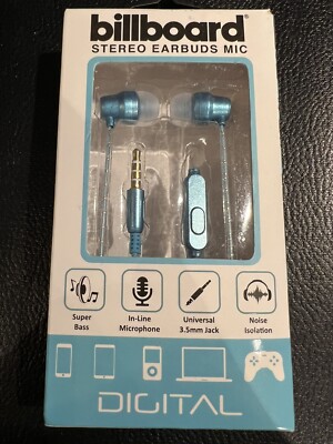 Billboard Extra Bass Stereo Earbuds With In-Line Mic BB678 Teal - New ...