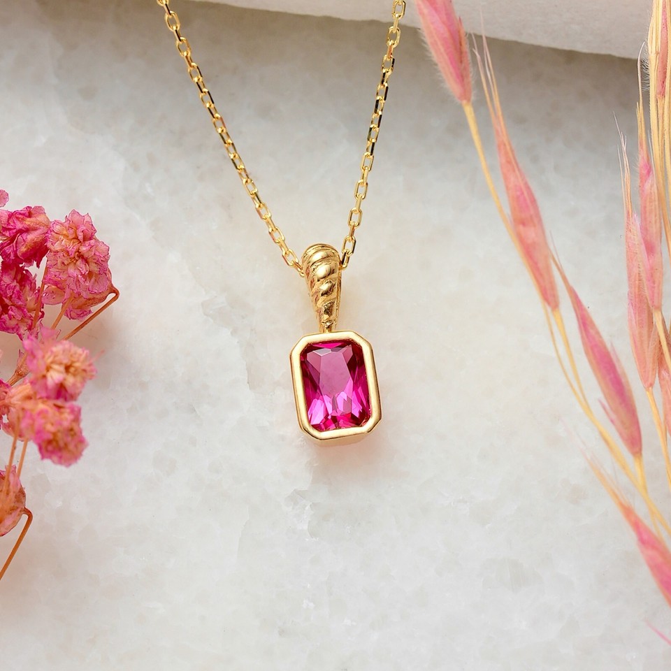 14K Gold Ruby Necklace, Solid 14K Gold Engagement Necklace, Ruby ...