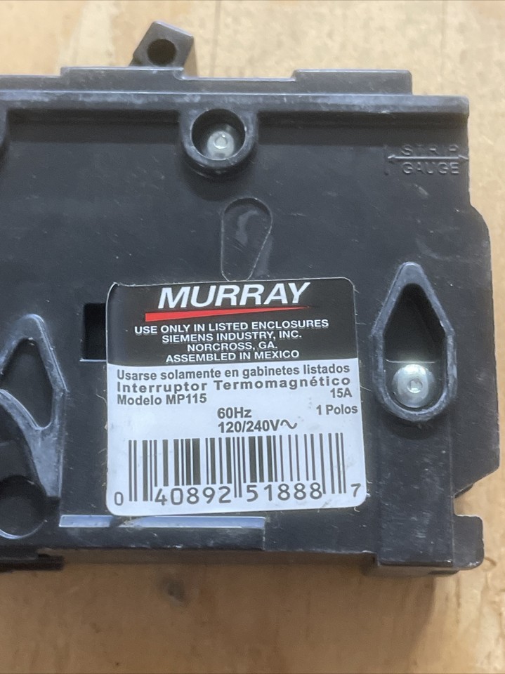 MURRAY ARROW HART MP115 SINGLE POLE 15 AMP CIRCUIT BREAKER | eBay