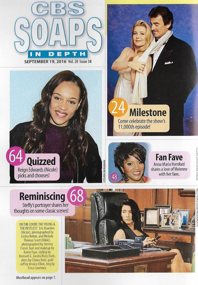 CBS Soaps In Depth Magazine September 19 2016 Eric Braeden Melody ...