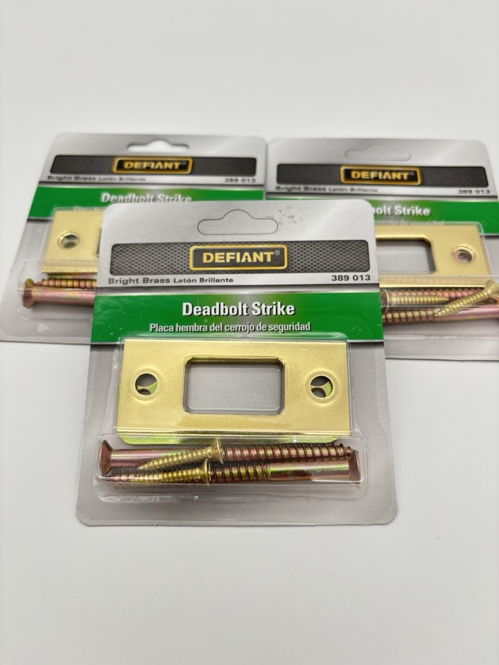 (3 PACK) NEW Defiant Deadbolt Strike Plate 2-3/4" x 1-1/8" Brass ...