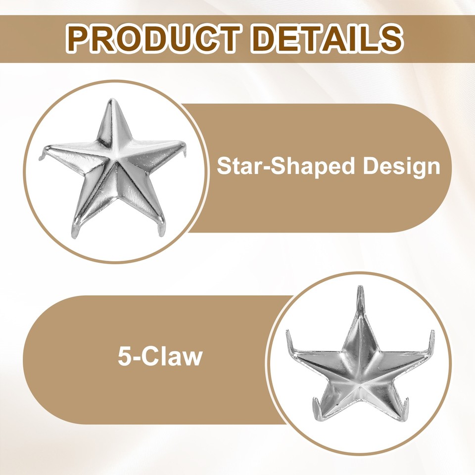 50Pcs Star Studs Rivets, 15mm Metal 5-Claw Nailhead Punk Rivet Stud ...