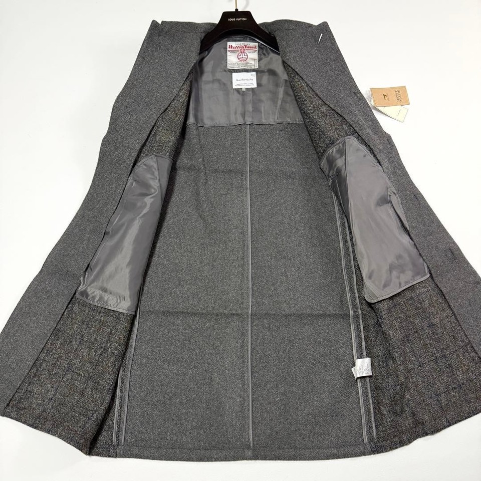 Harris Tweed Men's New with Tags Wool Long Overcoat Check Gray Size M ...