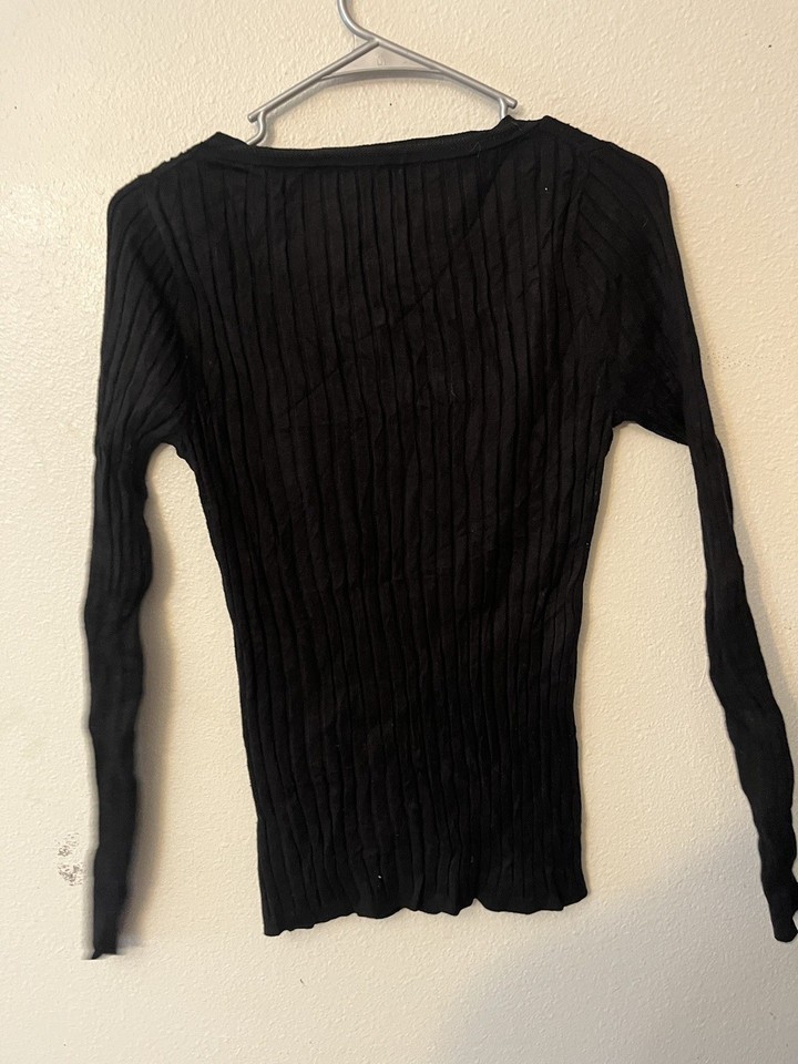 WHBM V Neck Women RIBBED LONG SLEEVE SWEATER ( SIZE M ) Black White ...