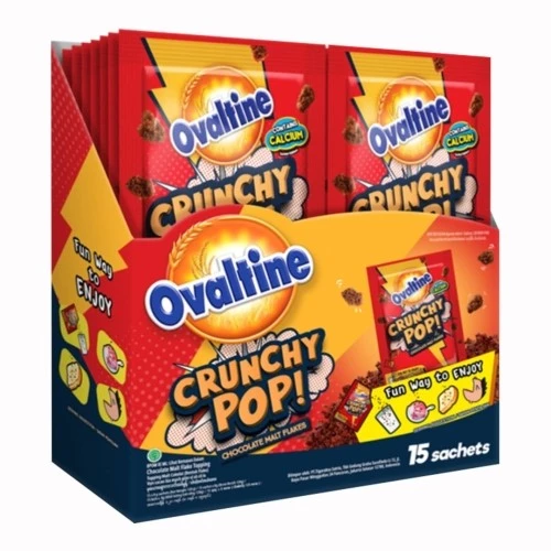 Ovaltine Crunchy Pop Chocolate Malt Flakes Sweets Calcium 15 SACHETS x ...