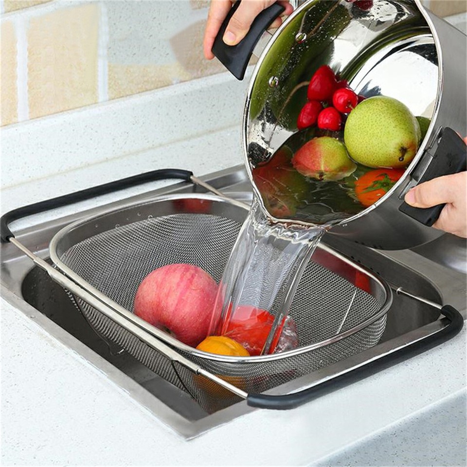 Over The Sink Stainless Steel Oval Fine Mesh Colander Strainer ...