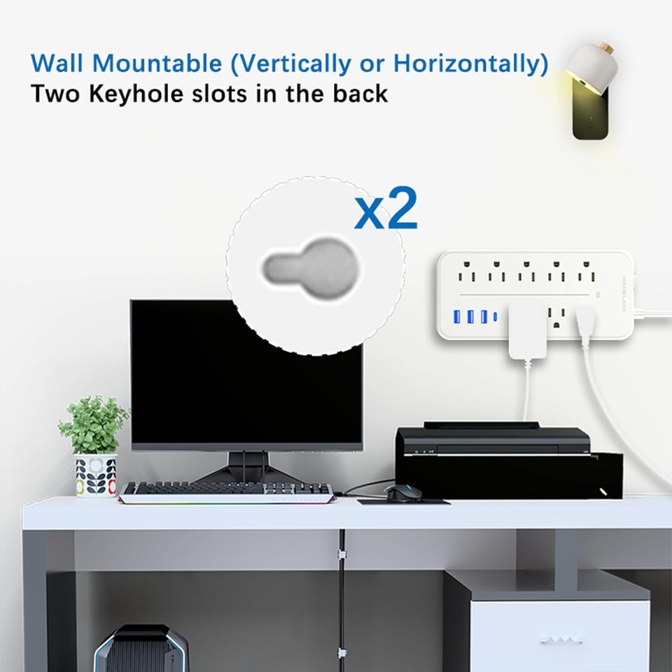 4FT Power Strip Surge Protector 8 AC Outlets 3 USB Ports + Type C Port ...