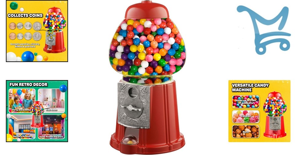 Vintage Gumball Machine 11-Inch Cast Metal Candy Dispenser with Glass ...