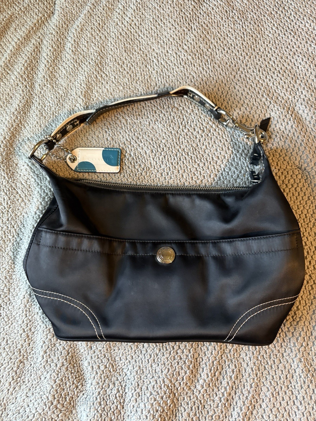 Coach black nylon shoulder bag with leather trim vint… - Gem
