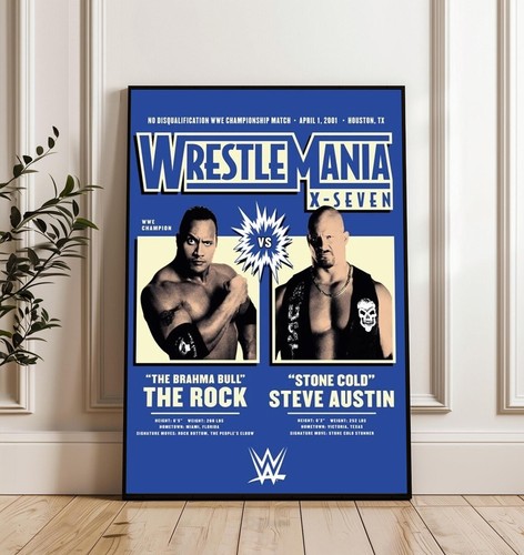WWE The Rock & Stone Cold Steve Austin WrestleMania Poster Sports Wall ...
