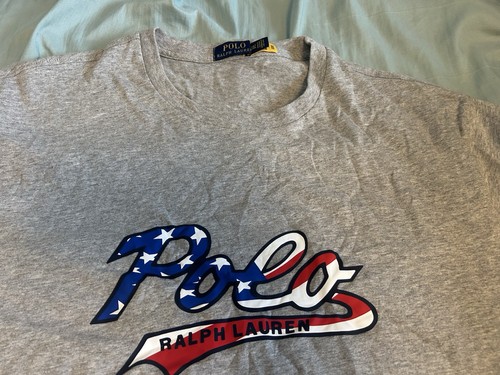 Ralph Lauren Polo Script USA Flag Americana T-Shirt Gray Men's Size ...