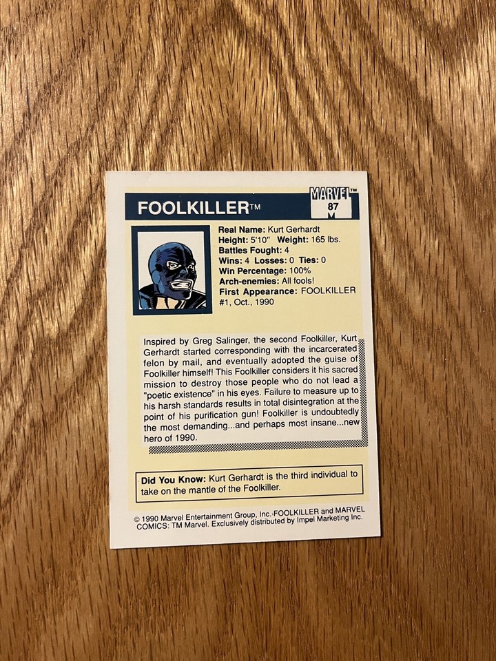 1990 Marvel Comics Super Heroes Rookies Trading Card #87 Fool Killer | eBay