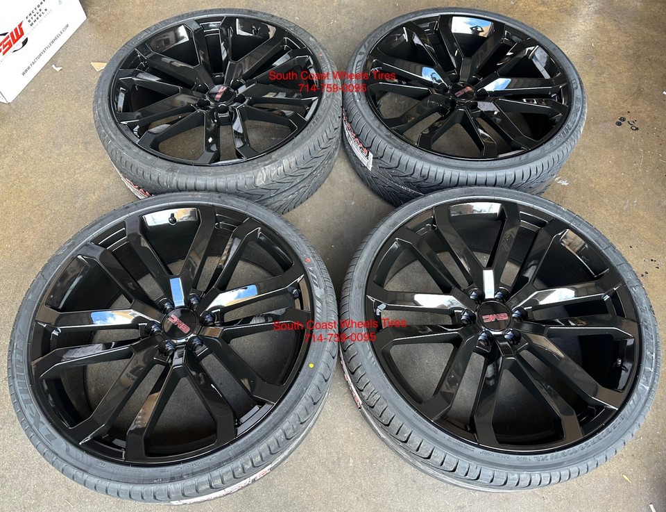 26” Inch FR95 BLACK WHEELS with TIRES Fits GMC Yukon Sierra Tahoe ...