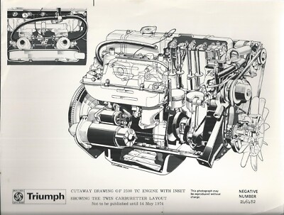TRIUMPH 2500 TC ENGINE 1974 CUTAWAY DRAWING PUBLICITY B/W PHOTOGRAPH | eBay