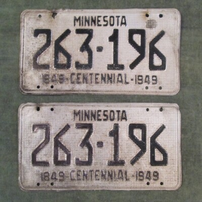 1949 Collector Minnesota License Plate Matched PAIR YOM Plates WAFFLED ...