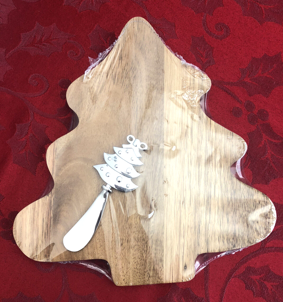 NEW - Godinger Gatherings Wood Christmas Tree Cheese Board with ...