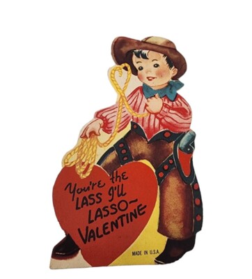 Vintage Valentine Card Rodeo Cowboy Chaps Lasso Lass Valentine's Day ...