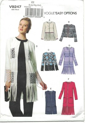 Vogue 9247 Boho Long Fringed Cardigan Jacket & Vest Size 4-14 XS-M ...