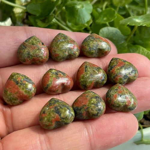 5pc Natural unakite quartz Mini loving heart crystal carved gem reiki ...