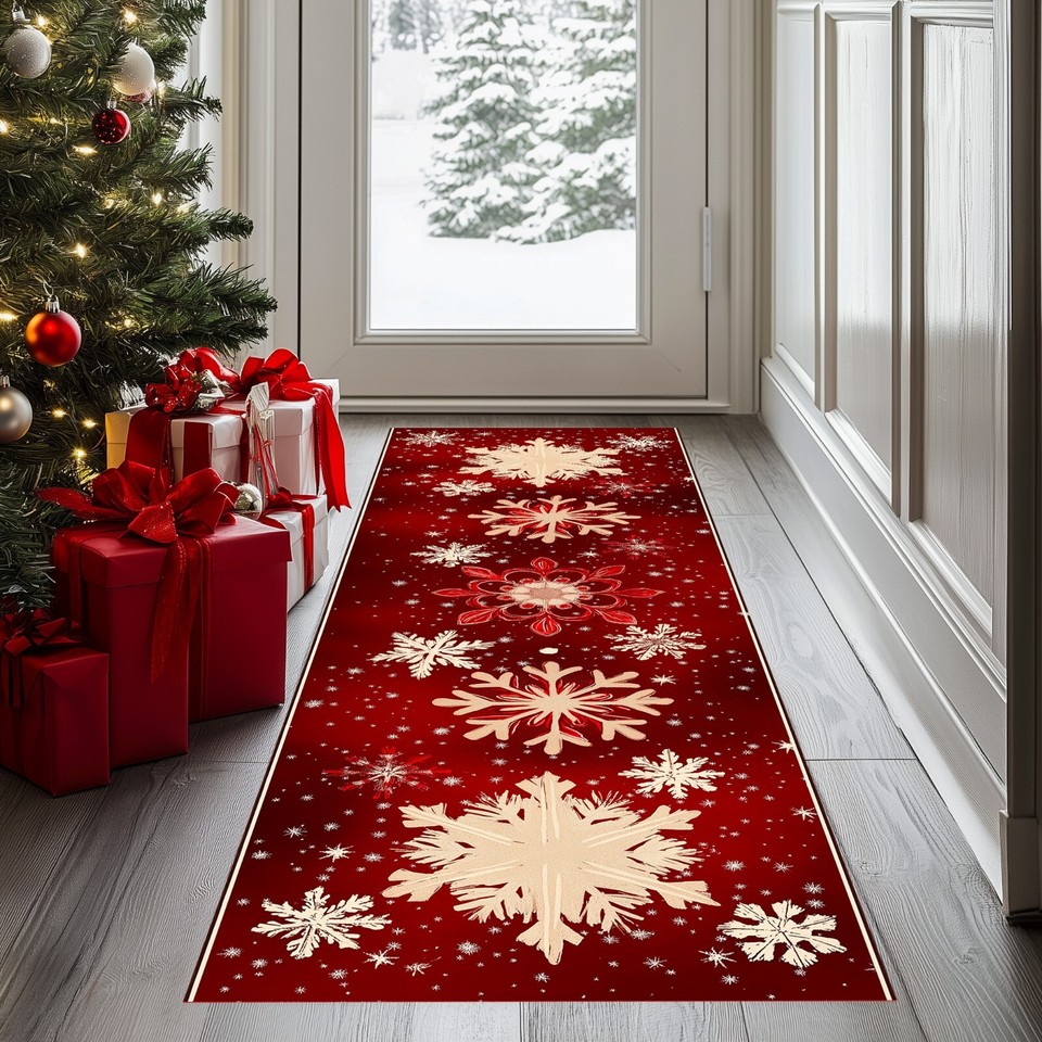 Red Christmas Rug,Christmas Gift,Snowflakes Runner,Christmas Decor,Xmas ...